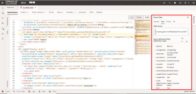 CSV export functionality in Oracle VBCS