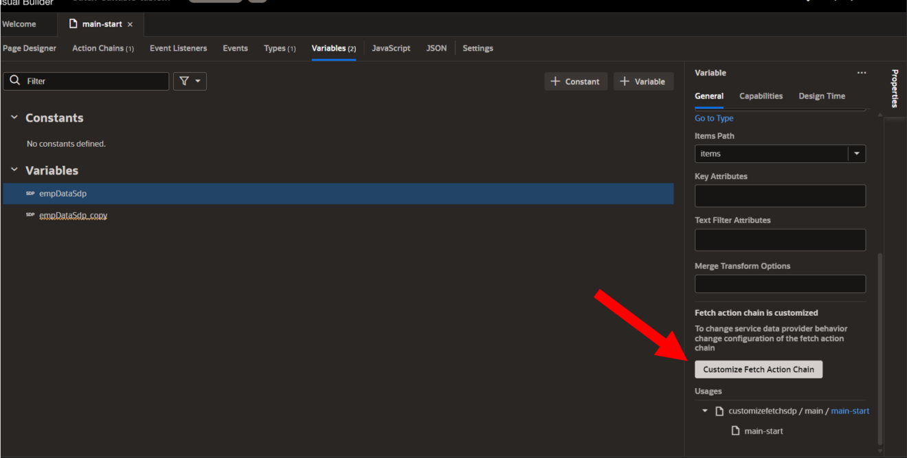 How To Customize Service Data Provider Fetch Action Chain In Visual Builder Cloud Service Vbcs